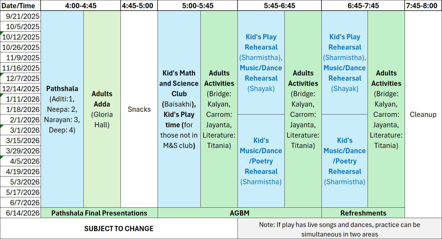 Community Center Schedule & Activities - Lipilekha